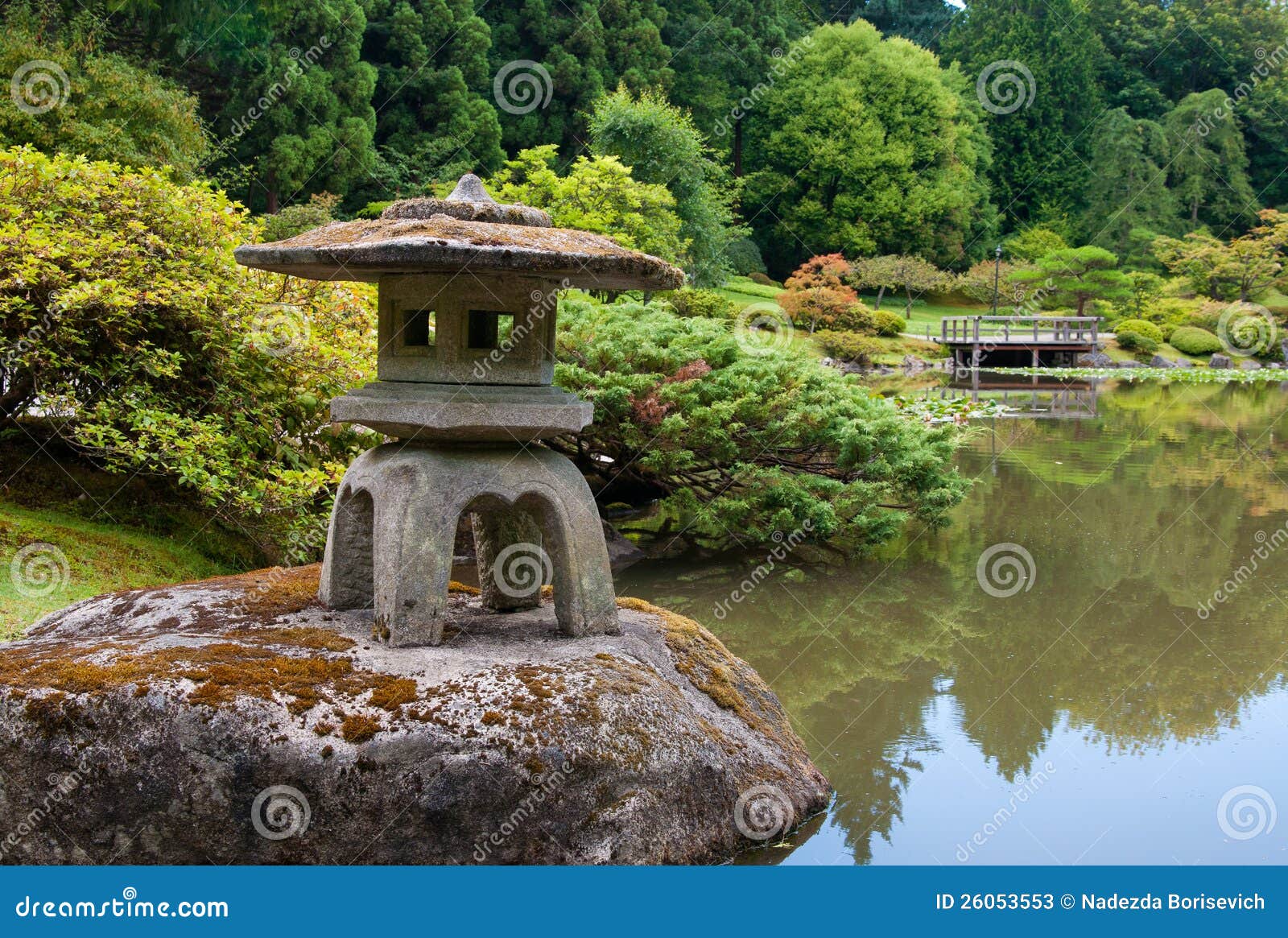 Ancient Lantern on the Pond in Japanese Garden Stock Image - Image of ...