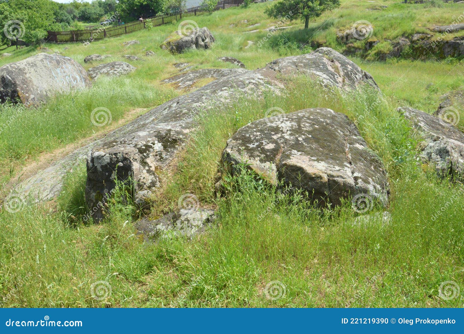 Ancient Large Stones in the Field Stock Photo - Image of blue ...