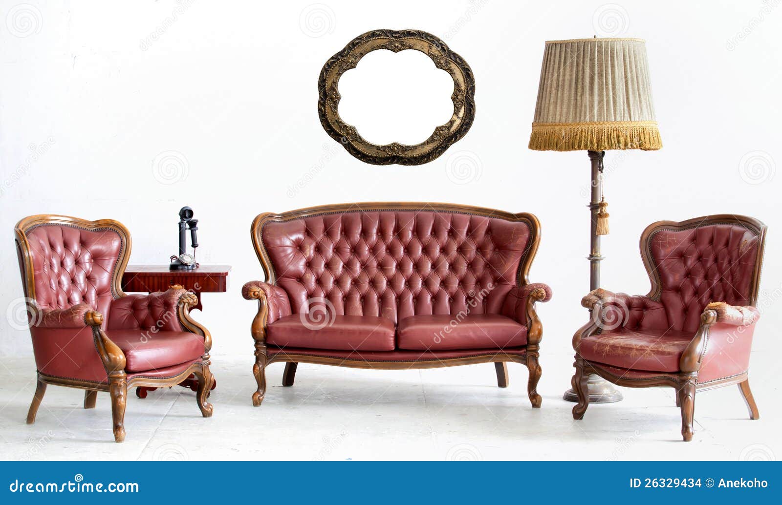 Ancient Leather Sofa with Lamp and Telephone Stock Photo - Image of ...