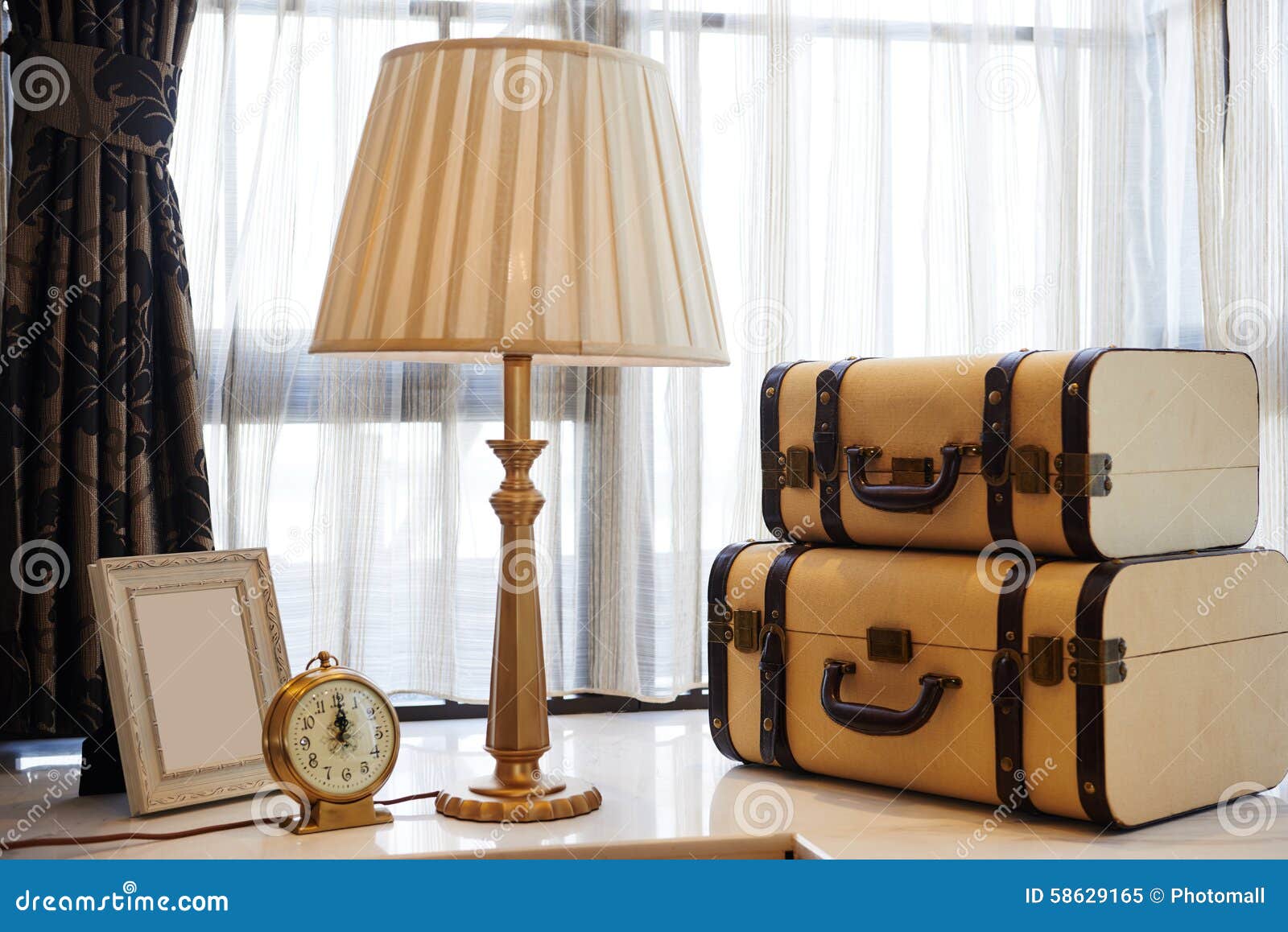 Ancient Led Table Lamp on Windowsill Stock Image - Image of curtain ...