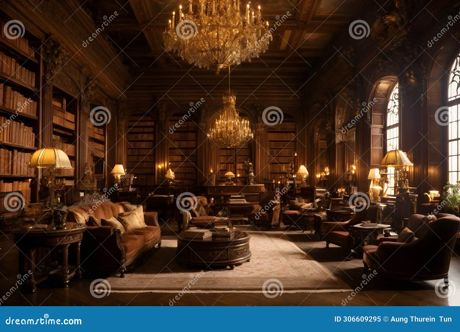 An Ancient Library with Huge Bookshelves Stock Image - Image of culture ...