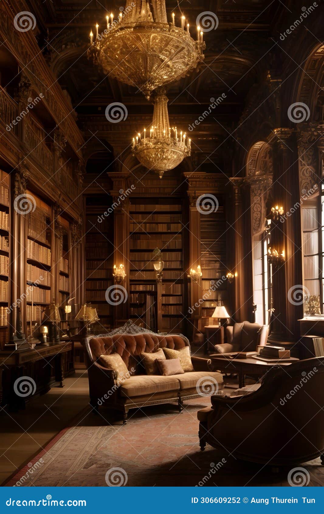 An Ancient Library with Huge Bookshelves Stock Photo - Image of ...