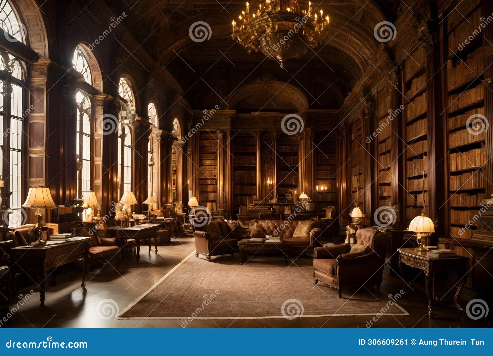An Ancient Library with Huge Bookshelves Stock Image - Image of lima ...