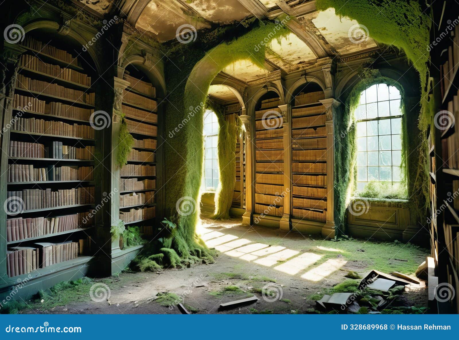 An Ancient Library Lost in Time Stock Illustration - Illustration of ...