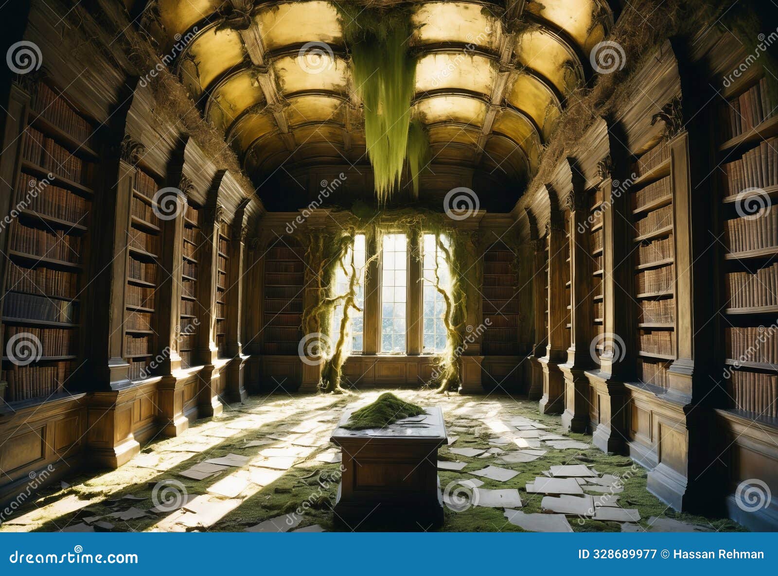 An Ancient Library Lost in Time Stock Illustration - Illustration of ...