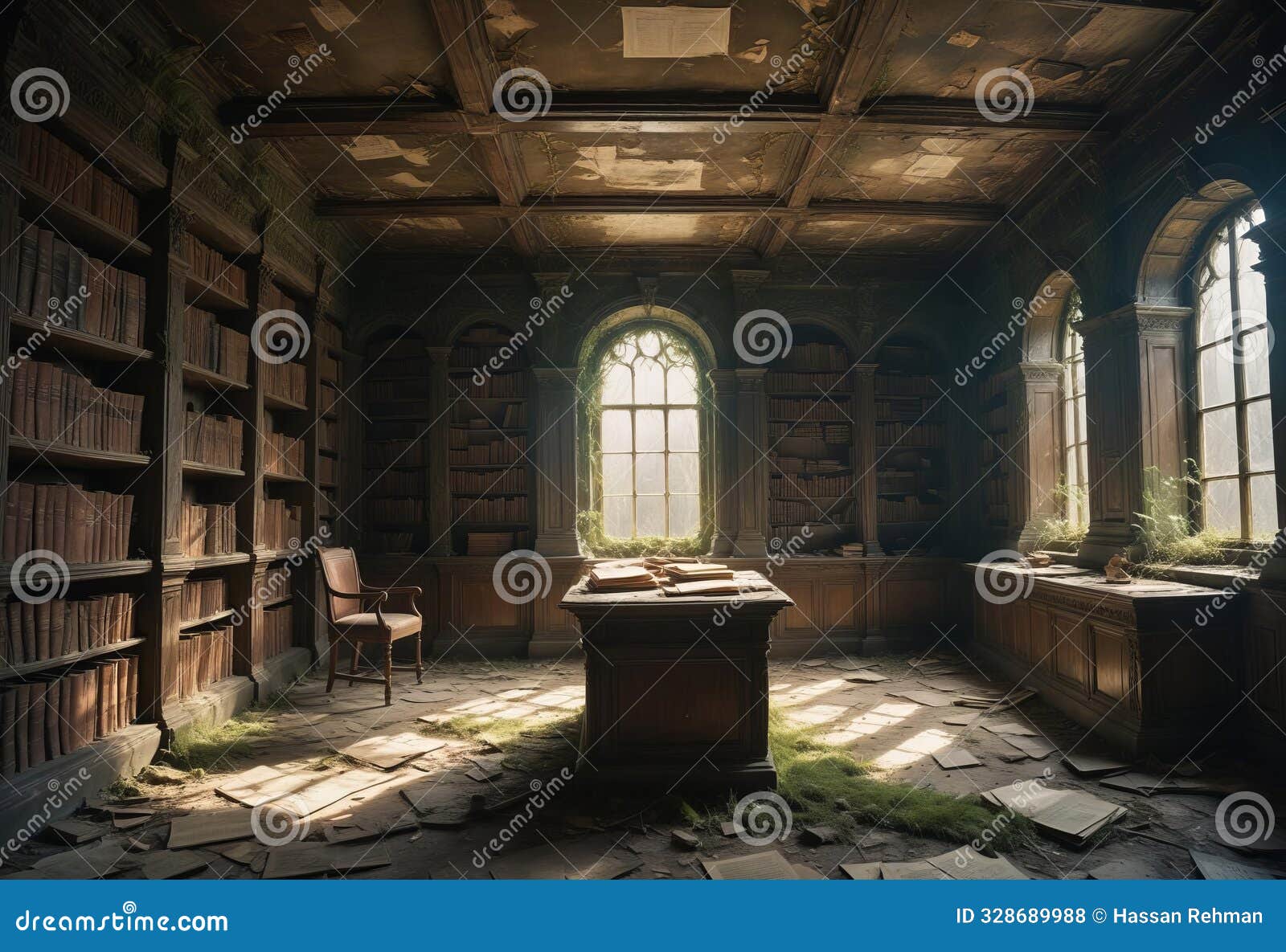 An Ancient Library Lost in Time Stock Illustration - Illustration of ...