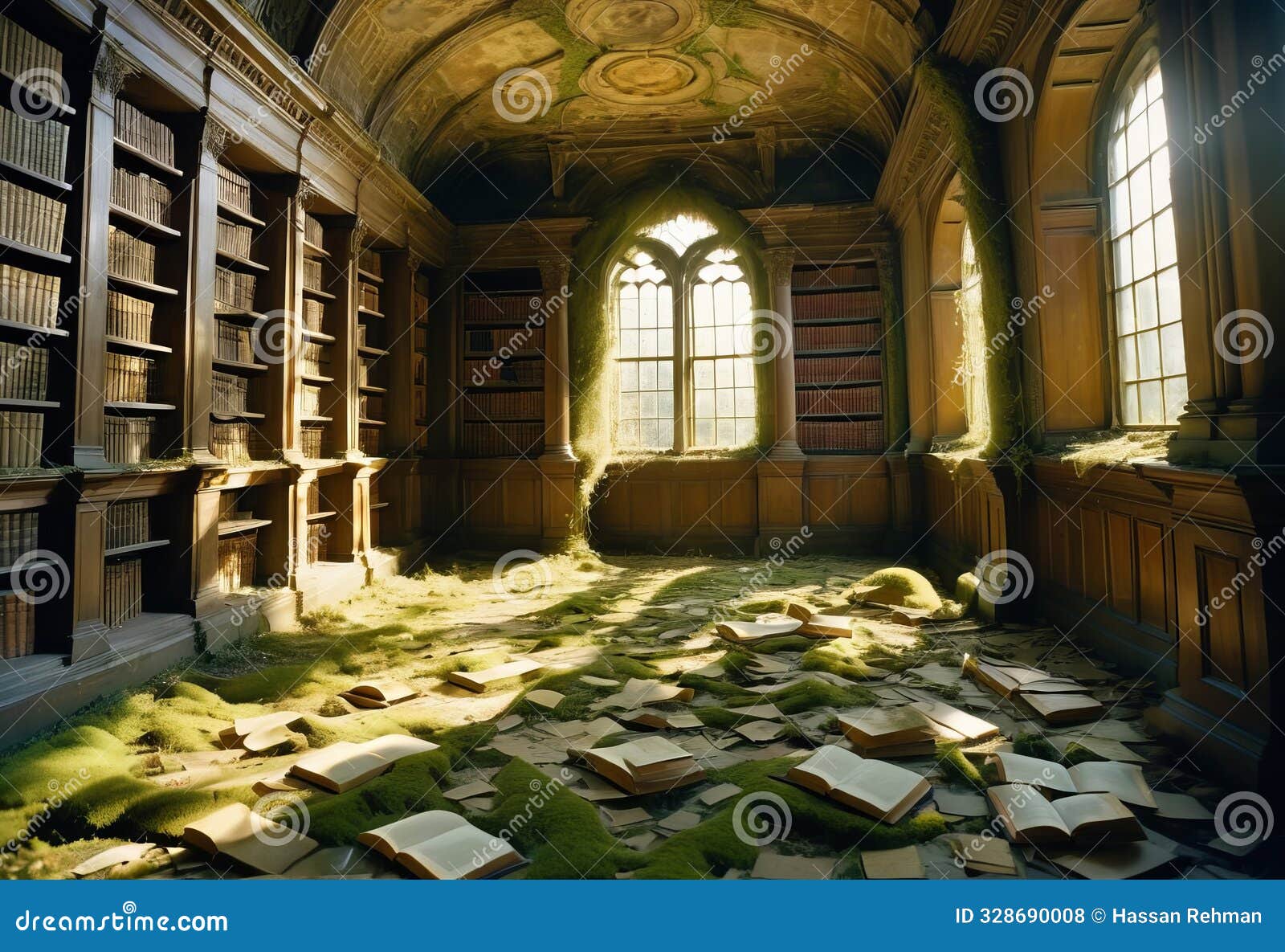 An Ancient Library Lost in Time Stock Illustration - Illustration of ...