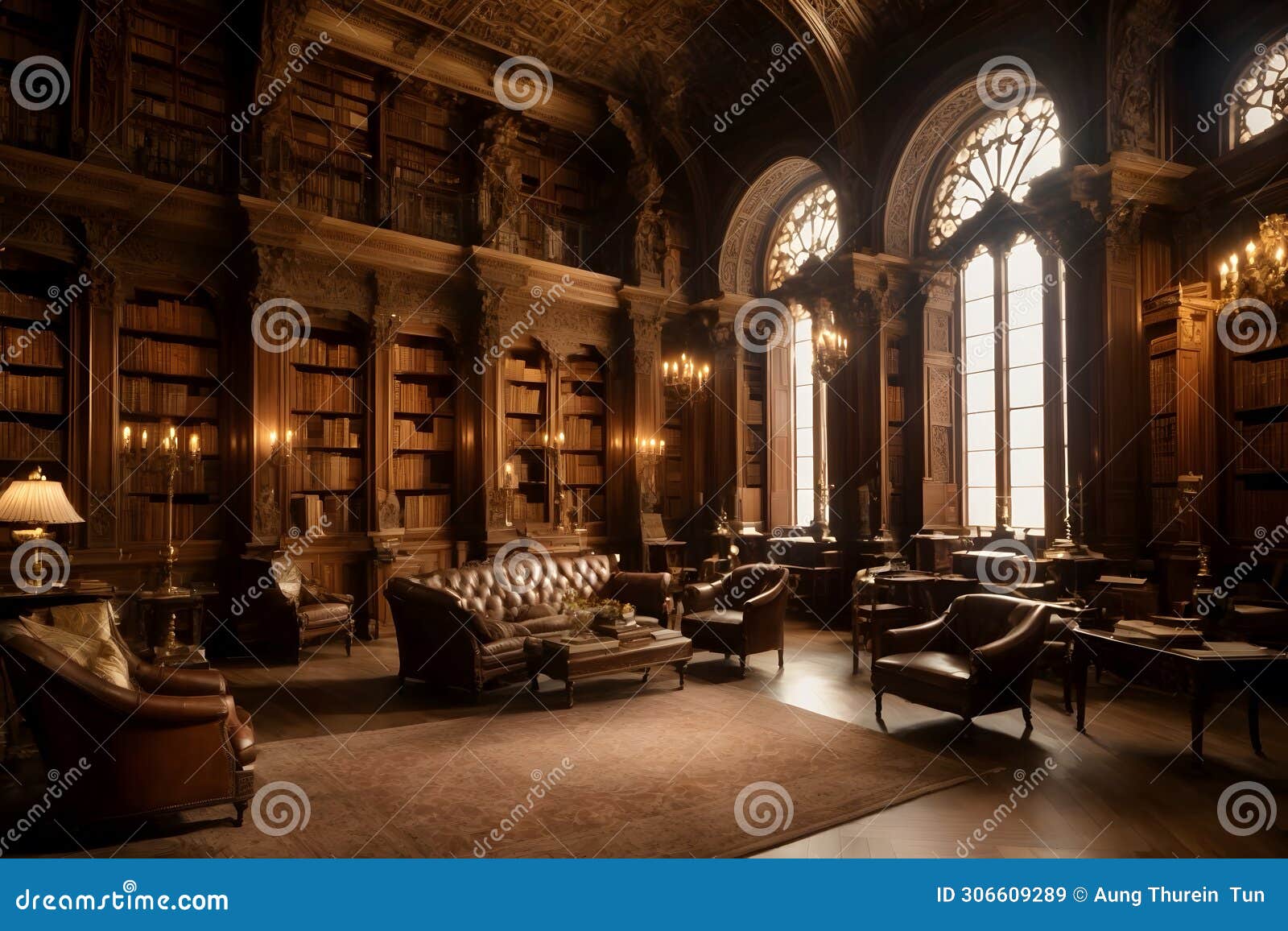 An Ancient Library with Huge Bookshelves Stock Image - Image of lima ...