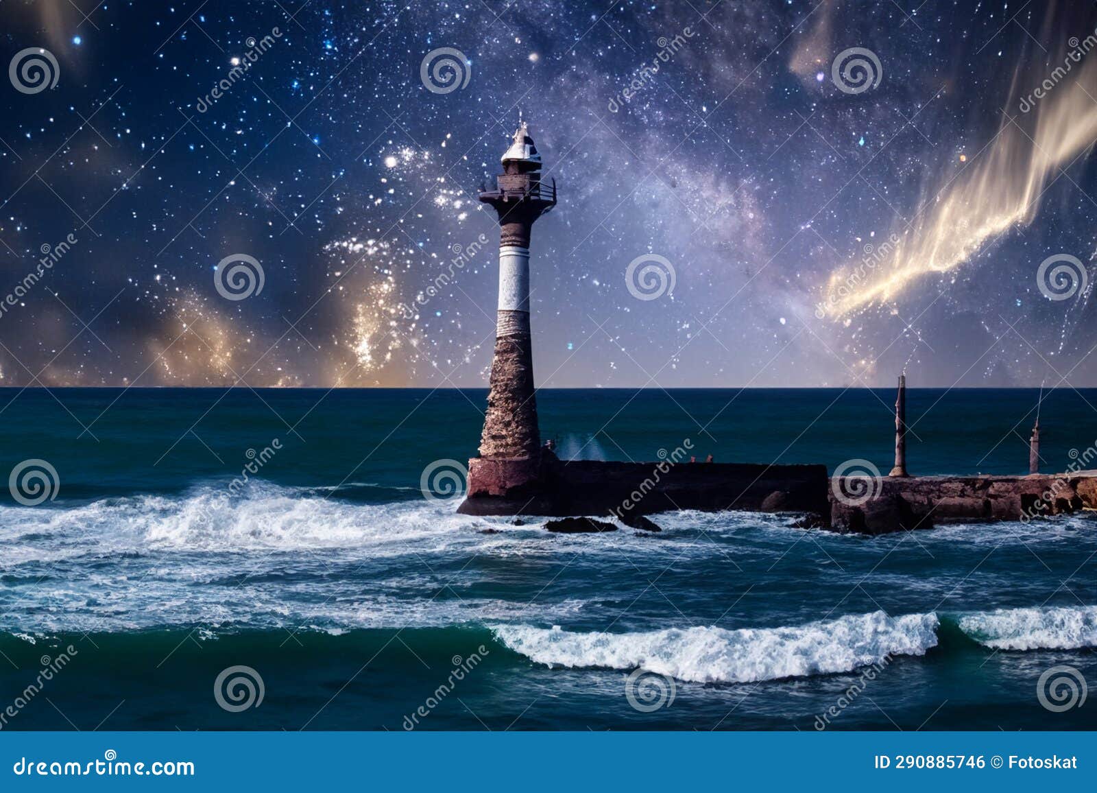 Ancient Lighthouse at the End of STone Peer AI Generated Stock ...