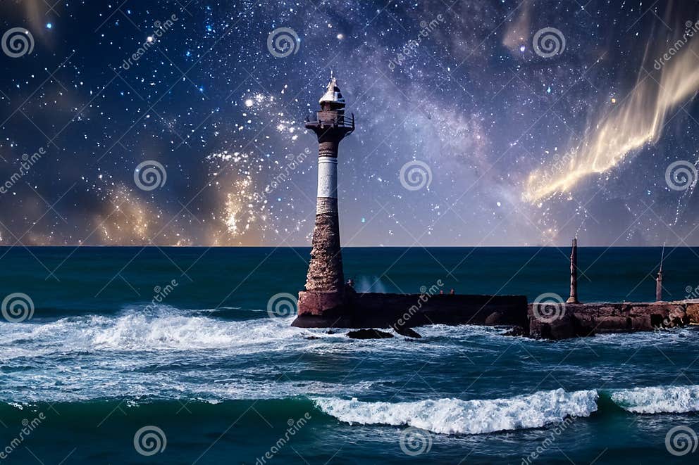 Ancient Lighthouse at the End of STone Peer AI Generated Stock ...