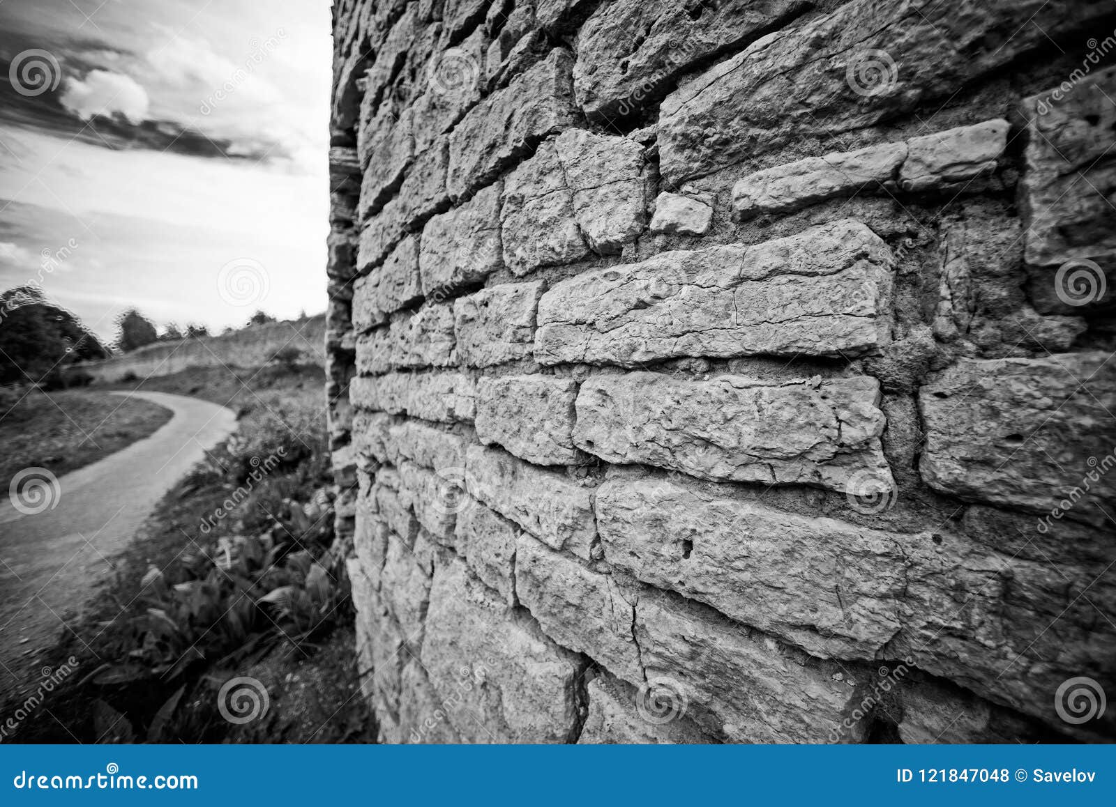 Ancient Limestone Wall and Road with Clouds Stock Photo - Image of ...