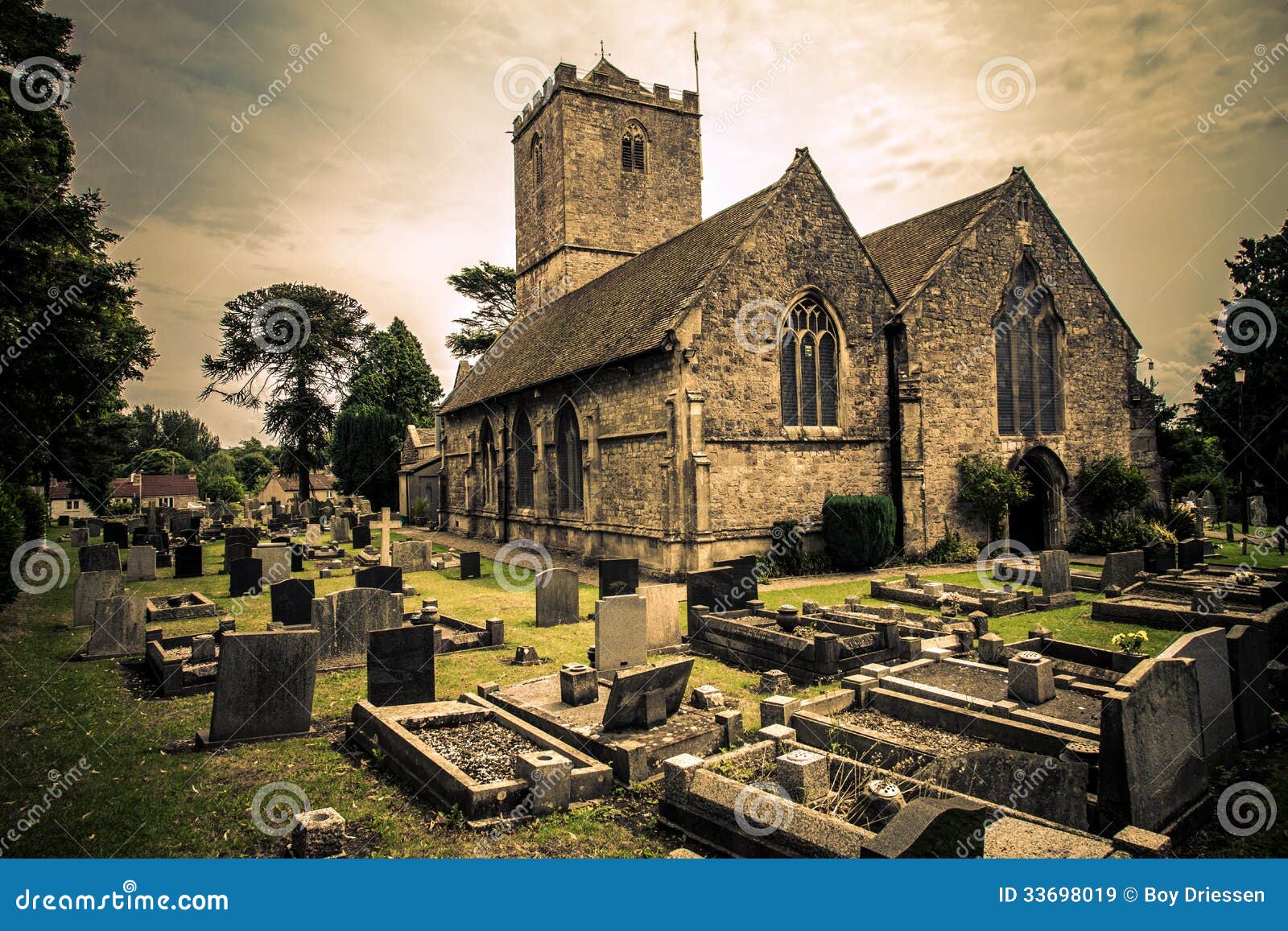 Ancient Little Church with Graveyard Stock Image - Image of building ...