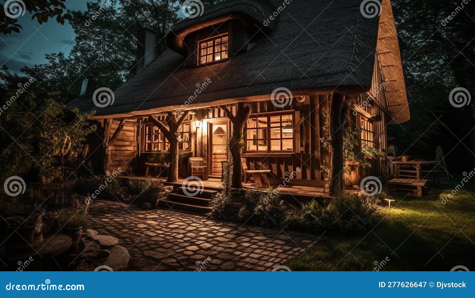 An Ancient Log Cabin Illuminated by Sunset in the Mountains Generated ...