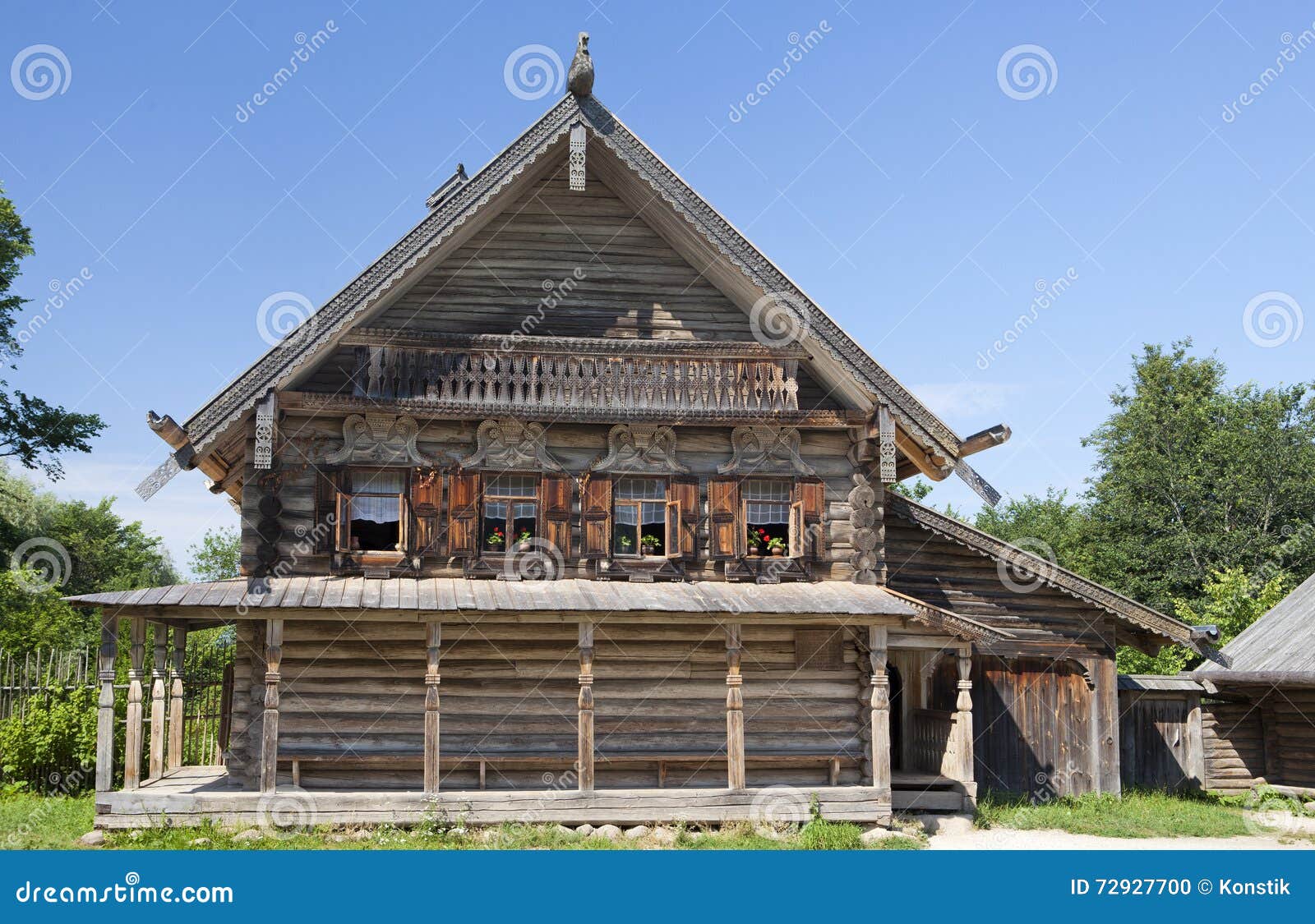 Ancient Log Hut on a Forest Glade. Russia. Stock Photo - Image of bench ...
