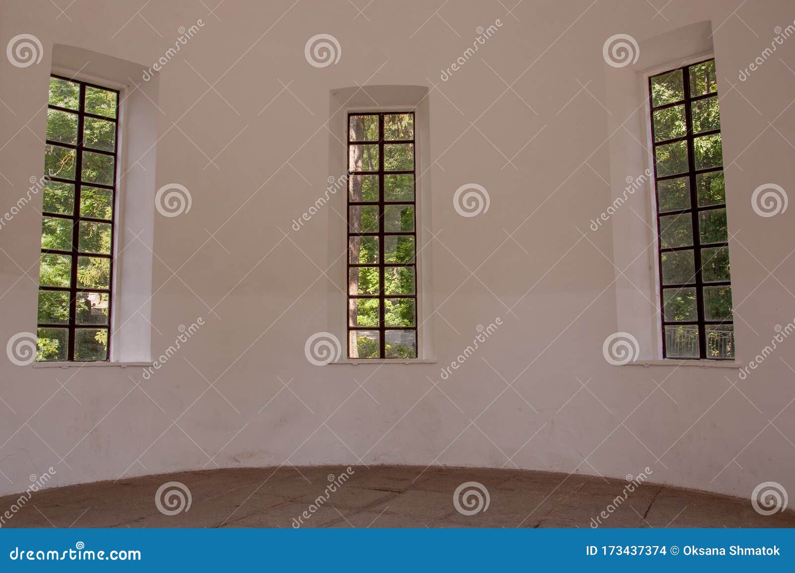 Ancient Long Glass Three Windows on the Light Wall Stock Photo - Image ...