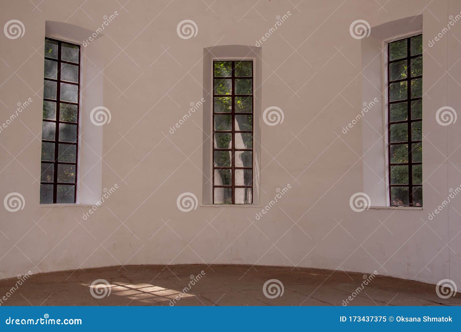 Ancient Long Glass Three Windows on the Light Wall Stock Image - Image ...