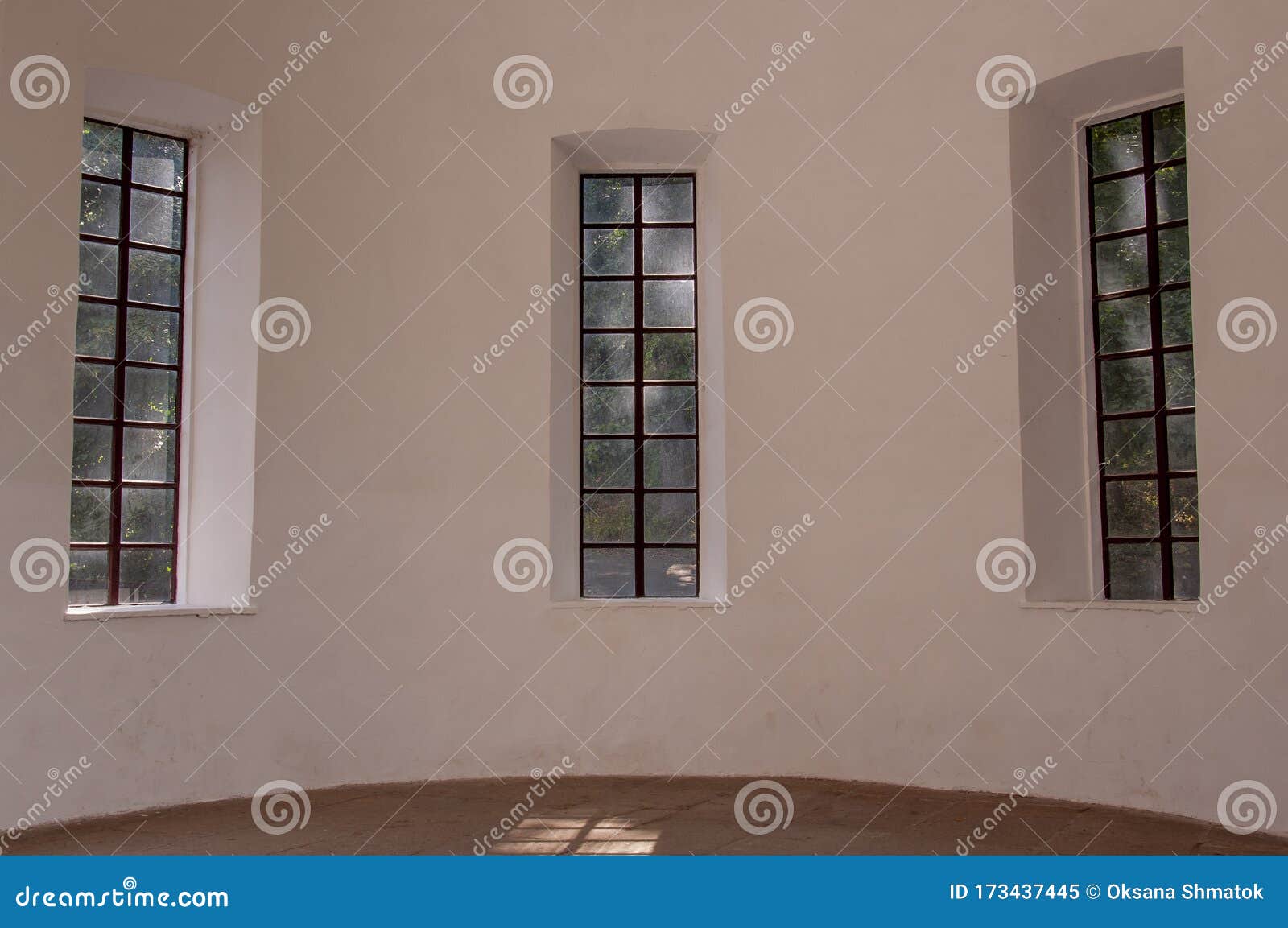 Ancient Long Glass Three Windows on the Light Wall Stock Image - Image ...