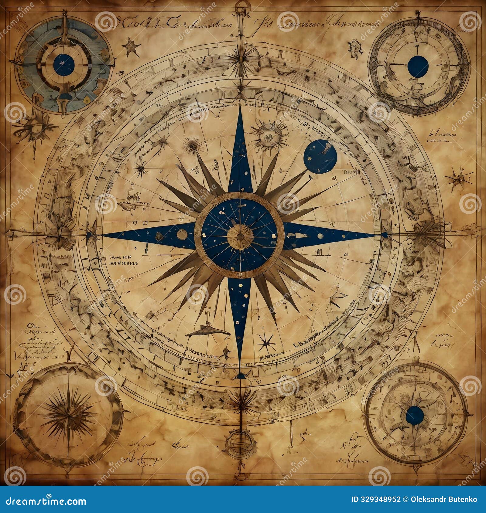 An Ancient-looking Map Scroll Featuring Various Symbols And A Compass ...