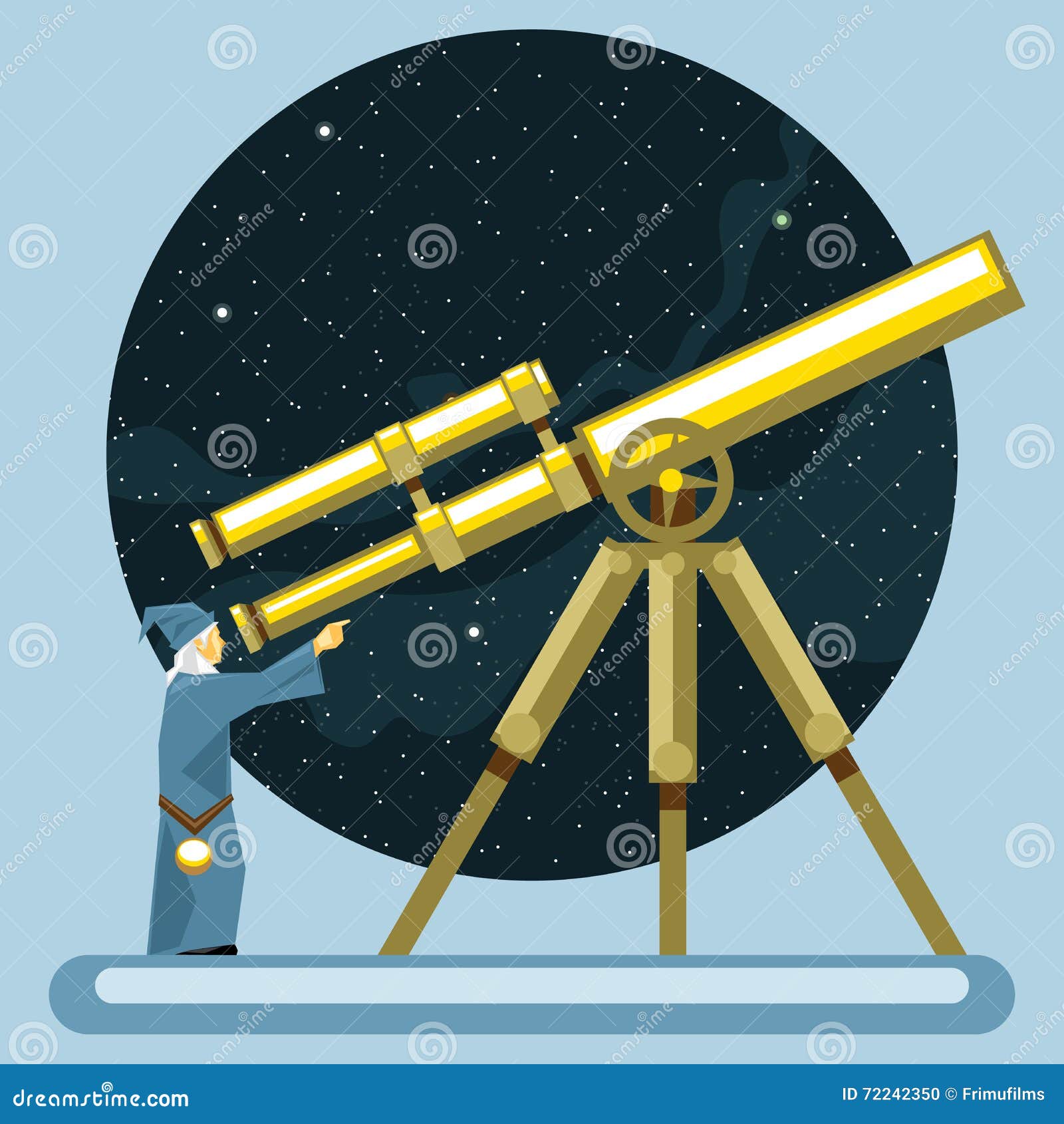 Ancient Mag Looking Into A Telescope Vector Illustration ...