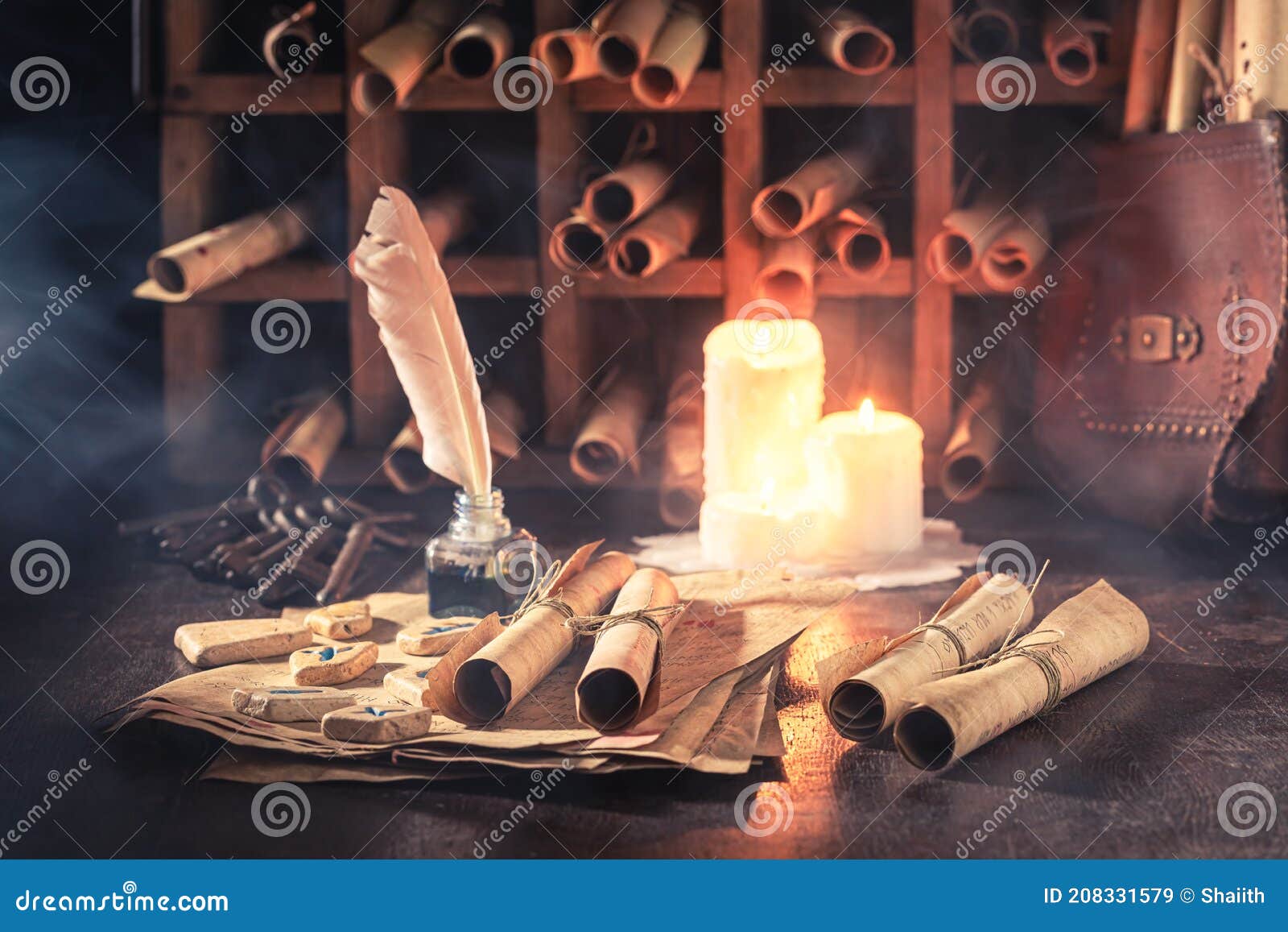 Ancient and Magic Library Full of Valuable Manuscripts Stock Image ...