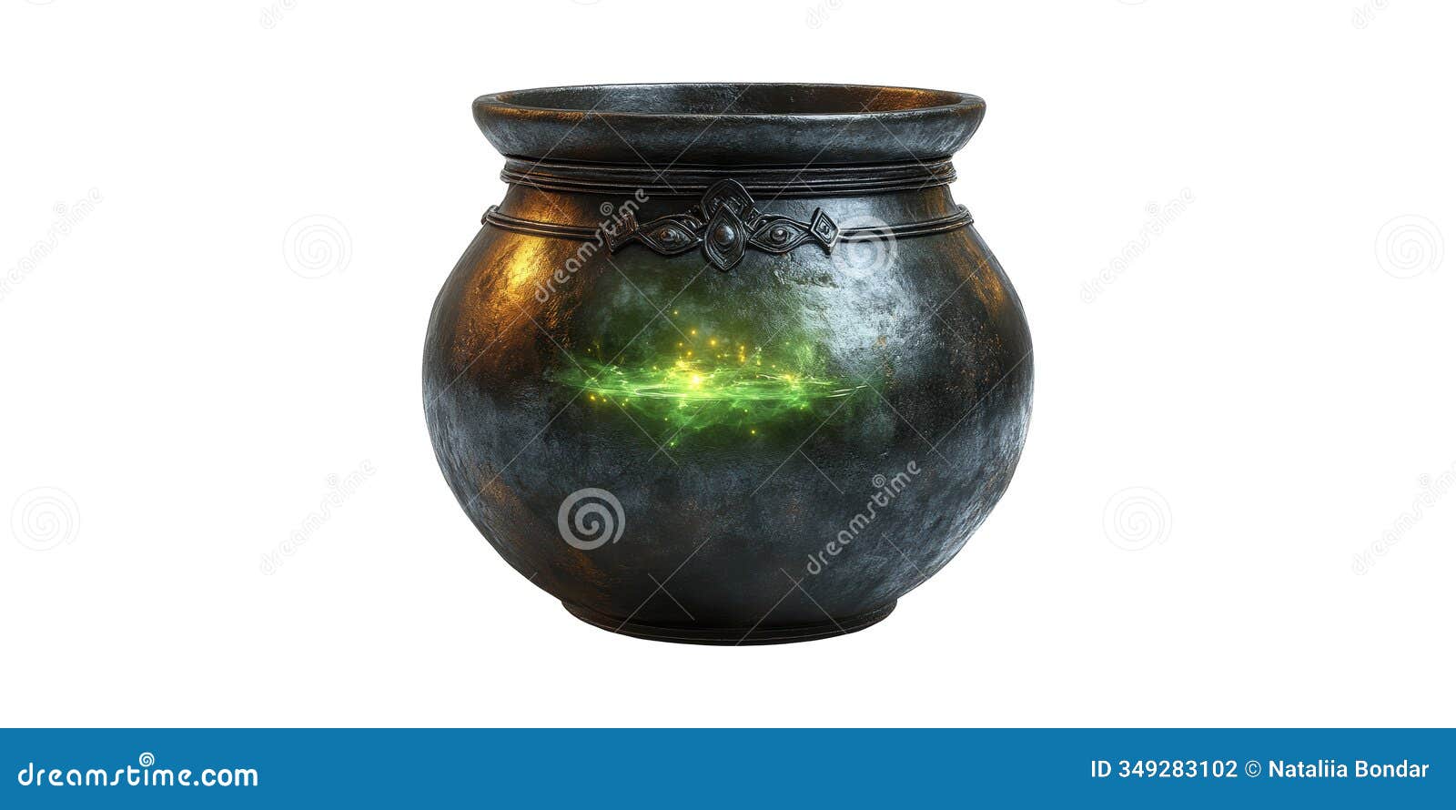 Ancient Magical Cauldron with Glowing Green Light Isolated on ...
