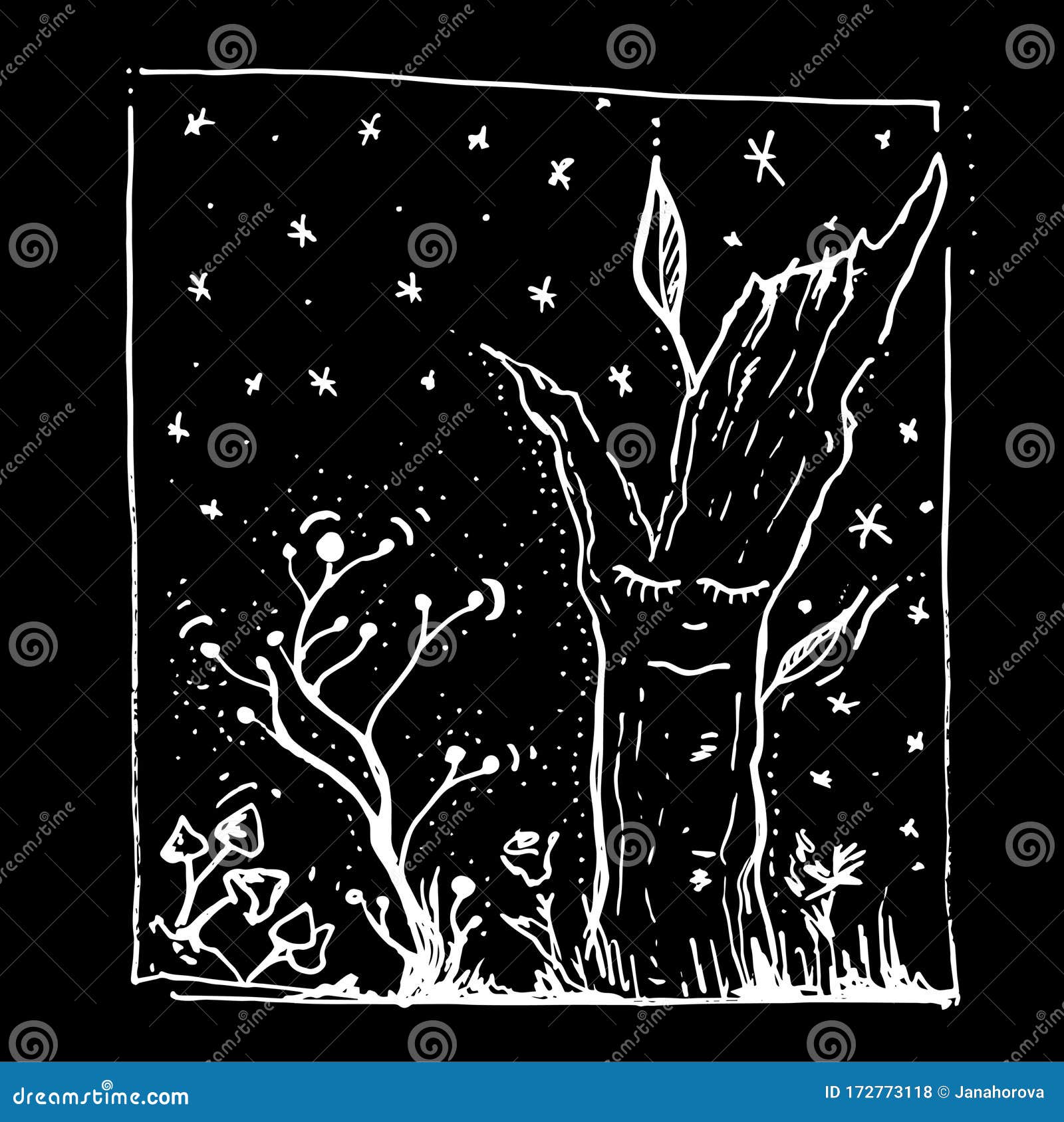 Ancient magical tree stock vector. Illustration of stars - 172773118