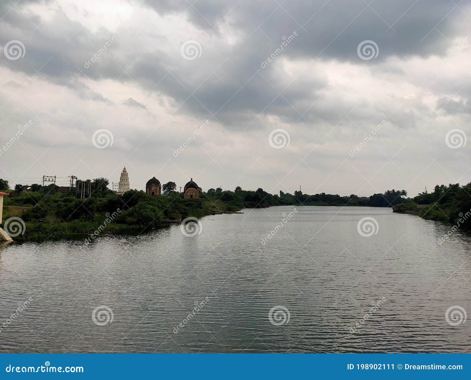 Ancient Mandir on River Bank Stock Image - Image of horizon, reflection ...