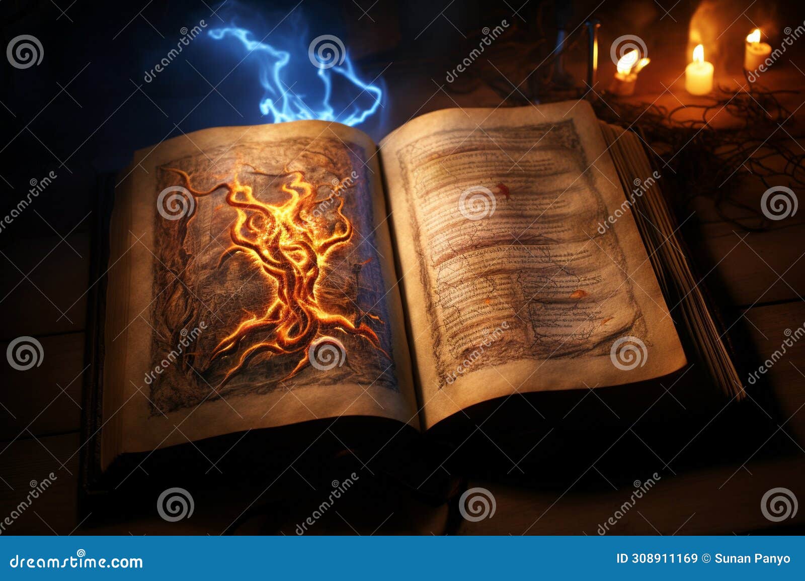 Ancient Manuscript Revealing the Secrets of Elemental Magic Stock ...