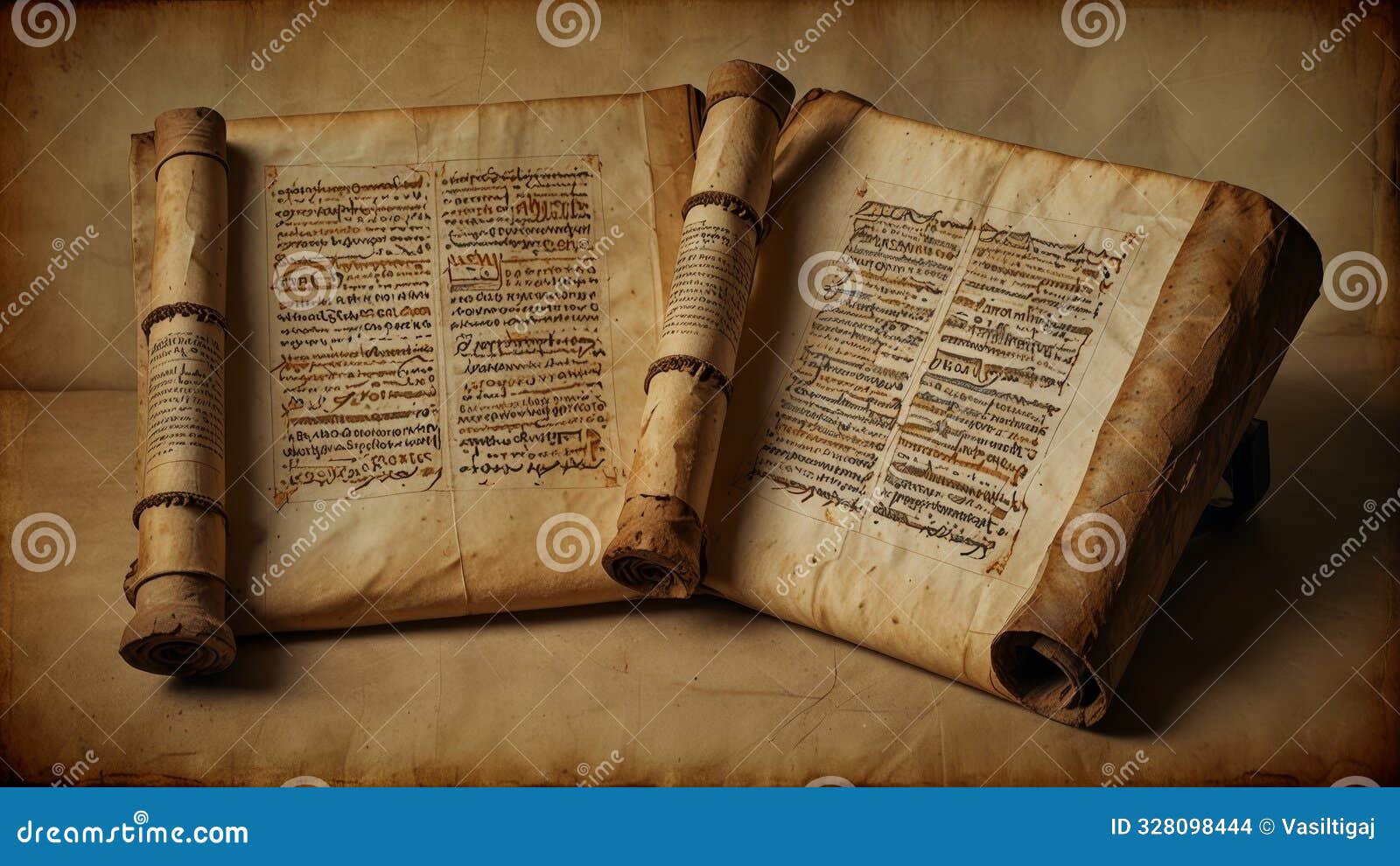 Ancient Manuscripts on Display Stock Illustration - Illustration of ...