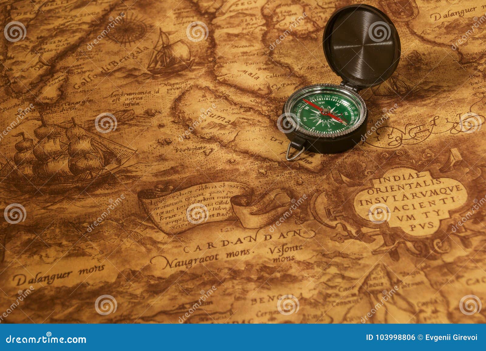 Ancient map and compass stock photo. Image of compass - 103998806