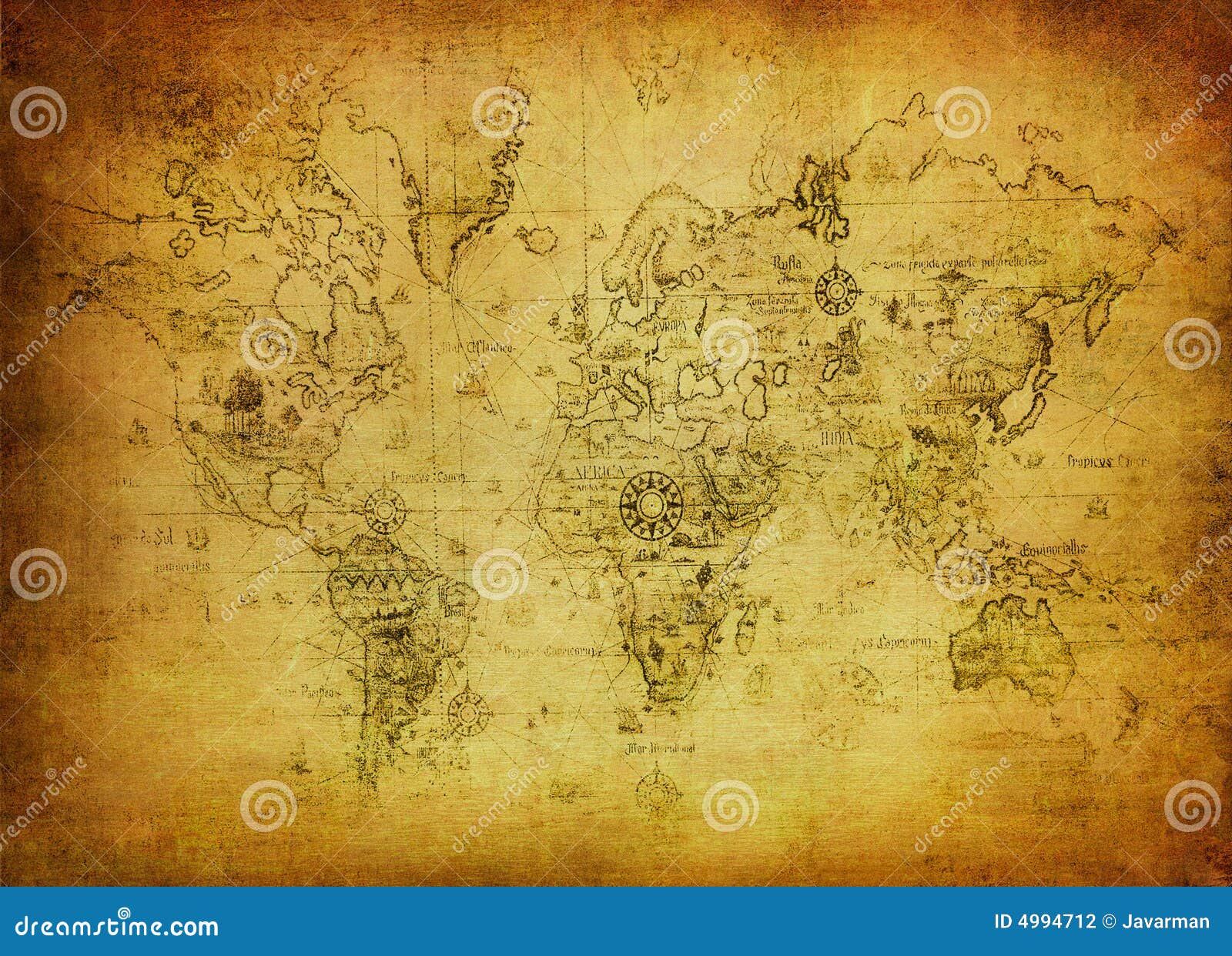 Ancient map of the world stock illustration. Illustration of africa ...