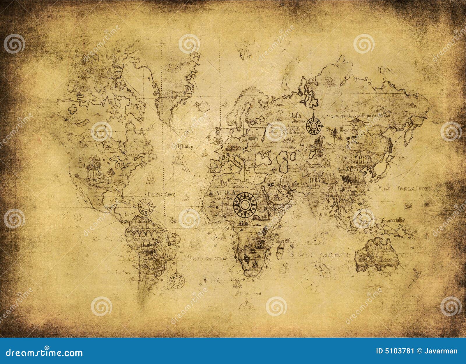 Ancient map of the world stock illustration. Illustration of atlas ...