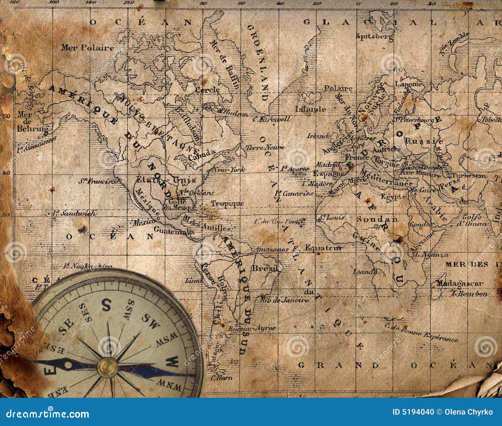 Ancient map of the world. stock photo. Image of australia - 5194040