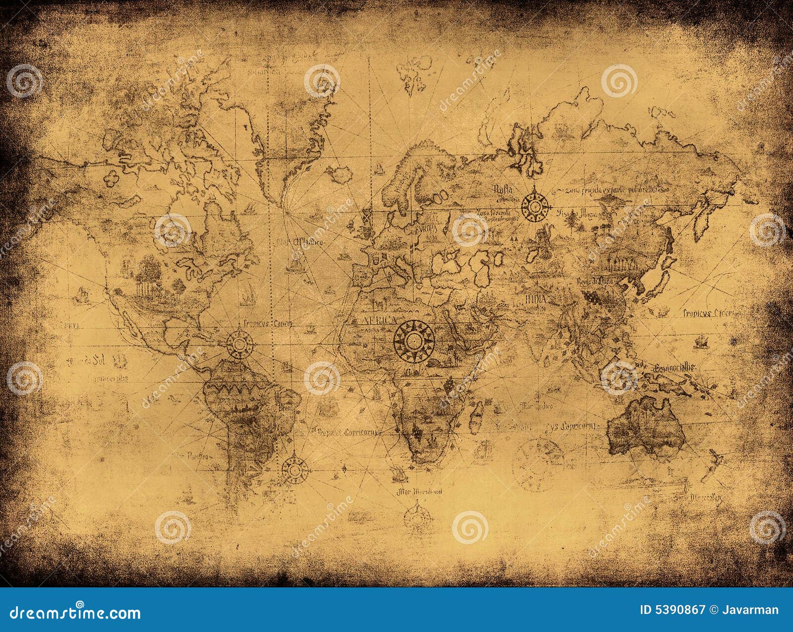 Ancient map of the world stock illustration. Illustration of abstract ...