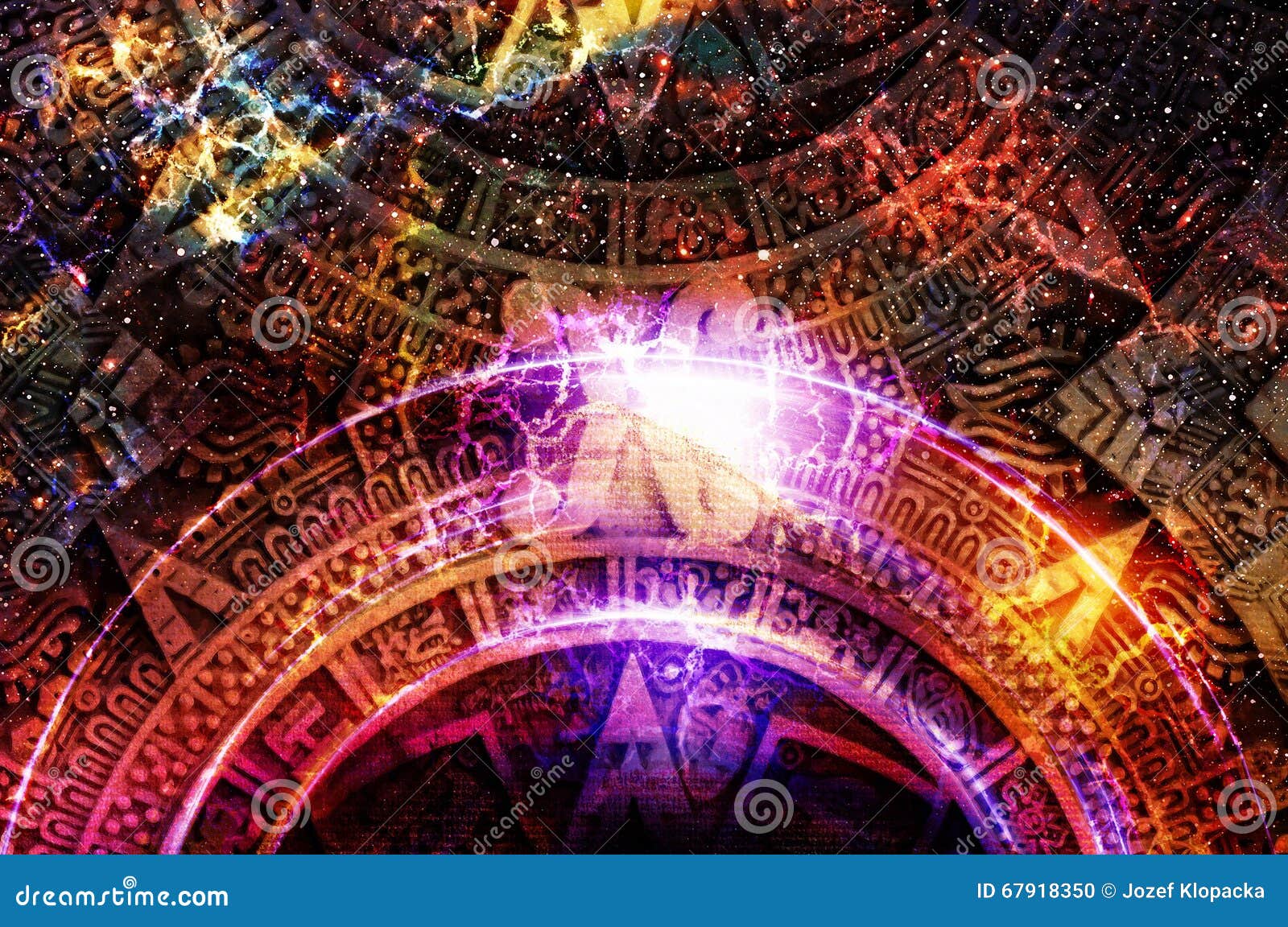 Ancient Mayan Calendar, Cosmic Space and Stars, Abstract Color ...