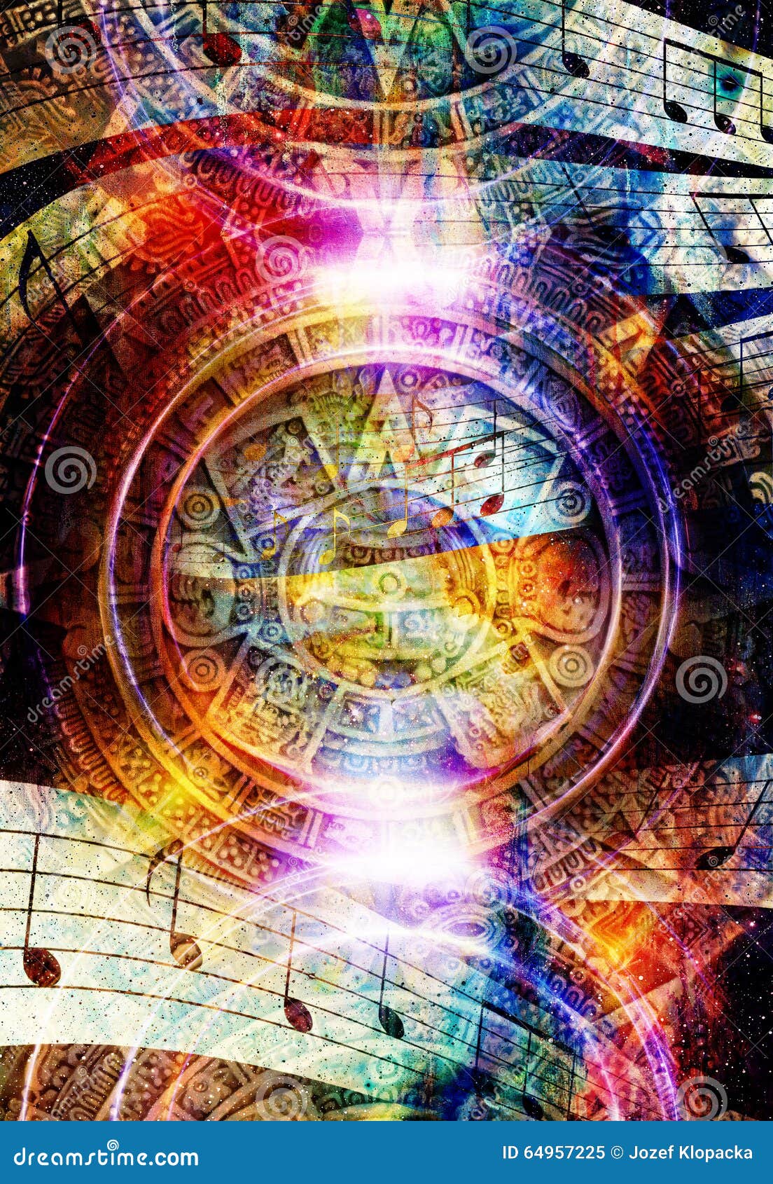 Ancient Mayan Calendar and Music Note, Cosmic Space with Stars ... Ancient Mayan Calendar and Music Note, Cosmic Space with Stars ...