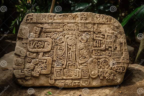 Ancient Mayan Hieroglyphics in Stone Generative AI Stock Illustration ...