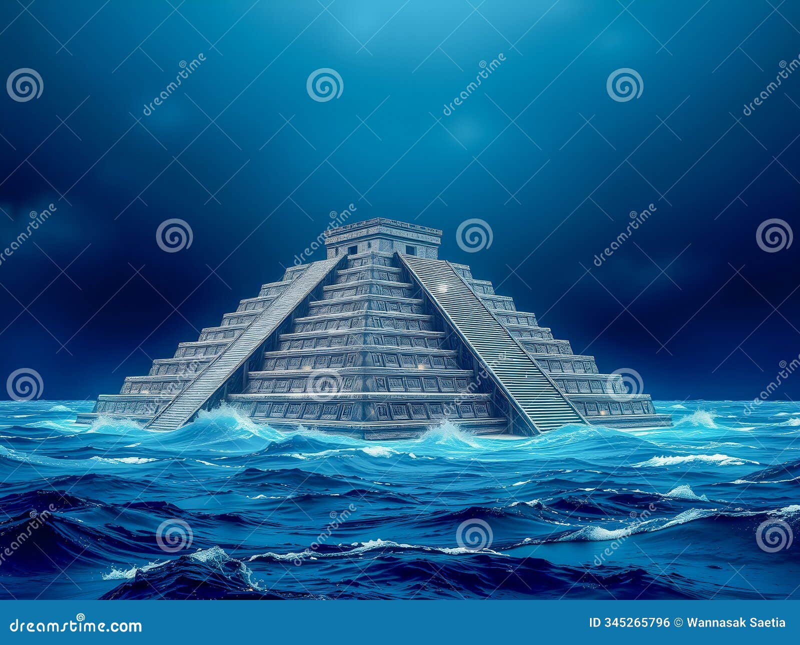 Ancient Mayan Pyramid in the Ocean. Stock Illustration - Illustration ...