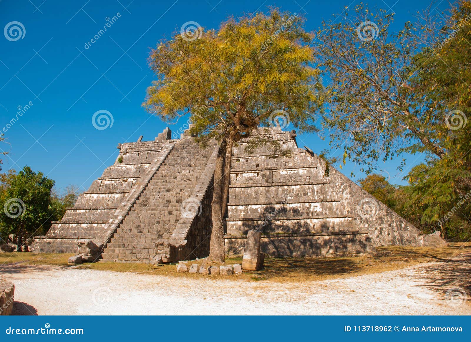 Ancient Mayan Pyramids in the Old Town. Destroyed Pyramid. Chichen-Itza ...