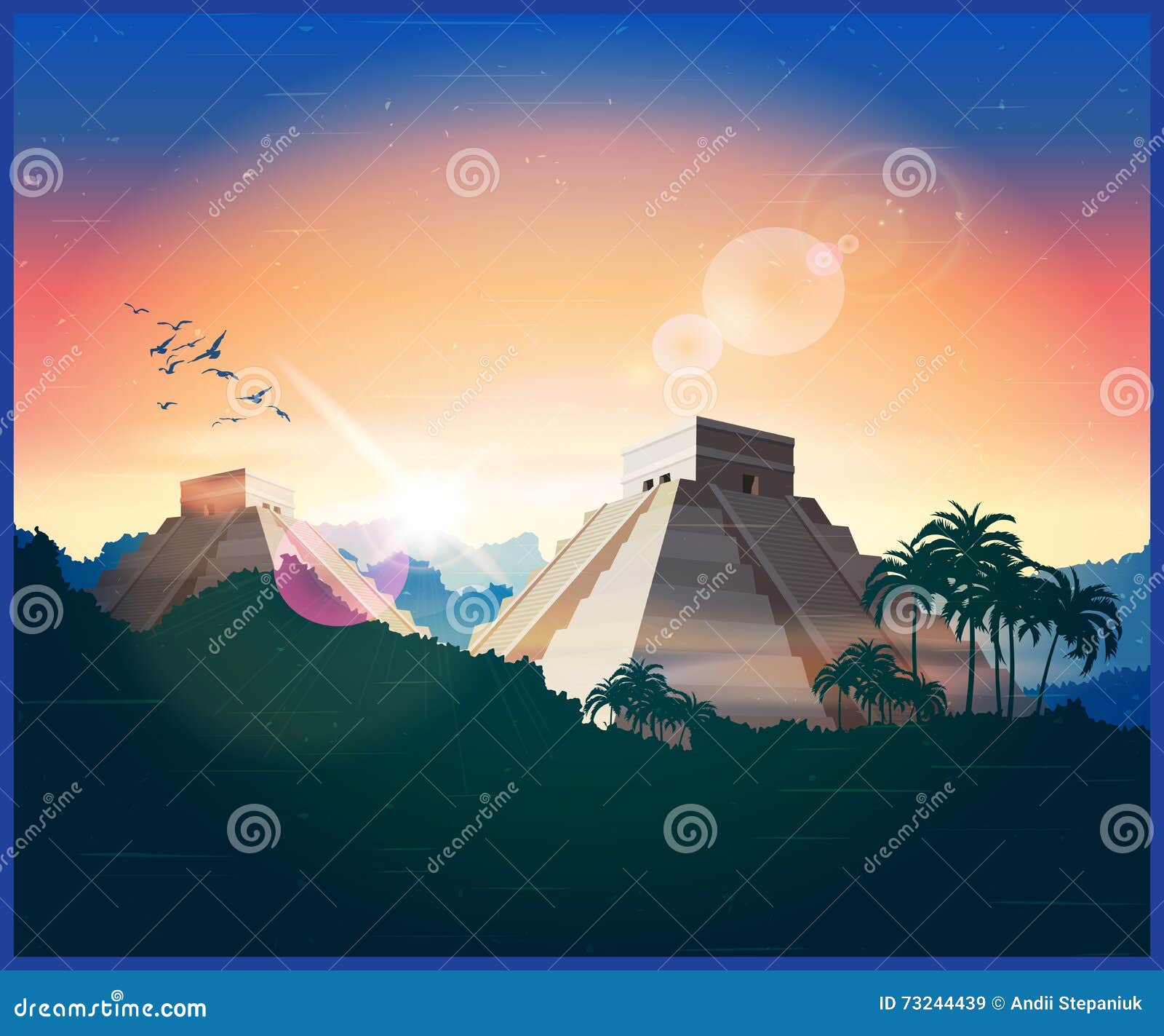 Ancient Mayan pyramids stock vector. Illustration of landscape - 73244439