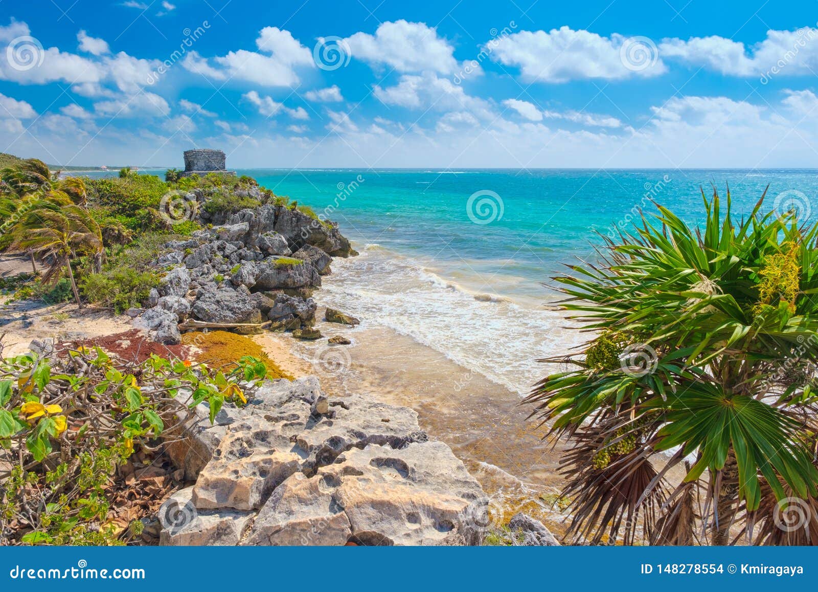 Ancient Mayan Ruins on a Cliff by the Seaside at Tulum in Mexico Stock ...