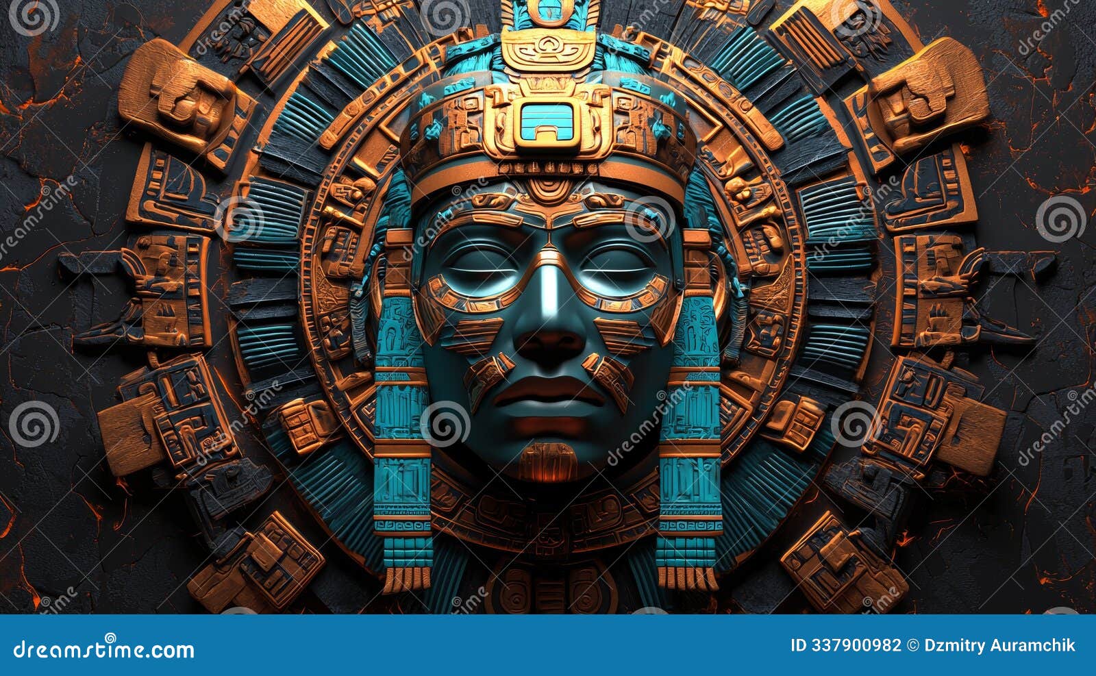 An Ancient Mayan Stone Carving Depicting a Face in Close-up. Stock ...