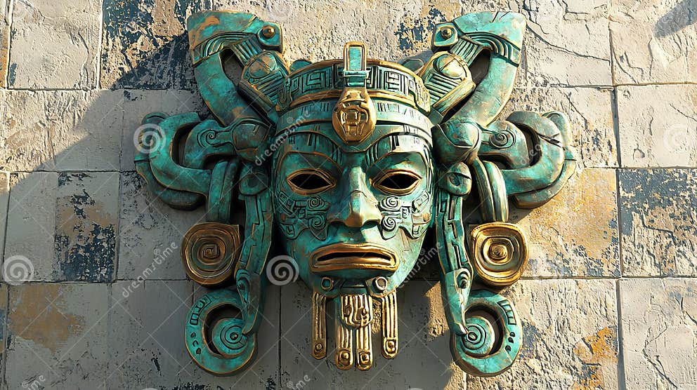 Ancient Mayan Stone Carving of a Face. Stock Photo - Image of green ...