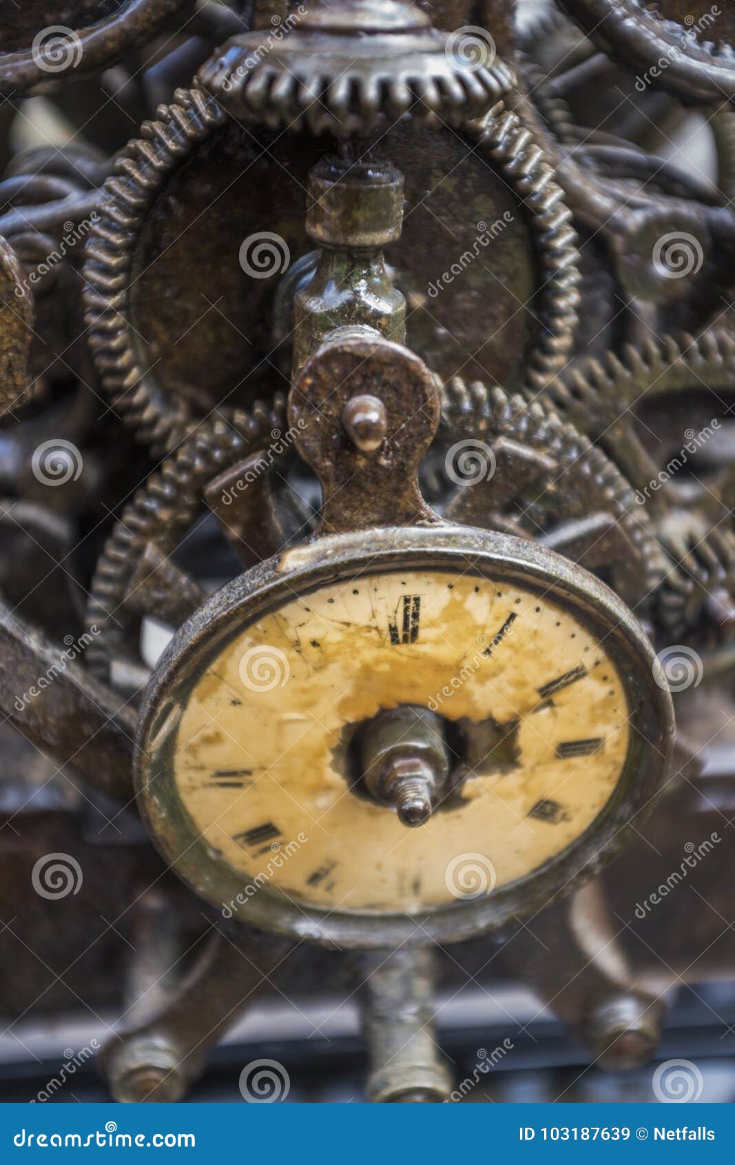 Ancient Mechanism of the Tower Clock Stock Image - Image of industrial ...