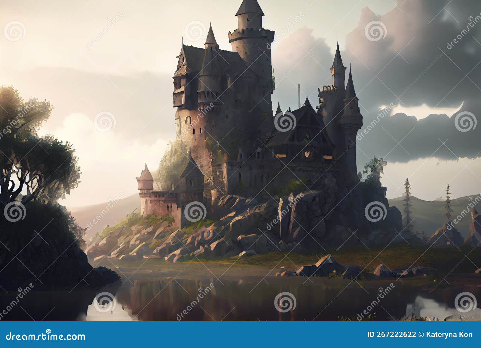 Medieval Castle, Ai Illustration Stock Illustration - Illustration of ...