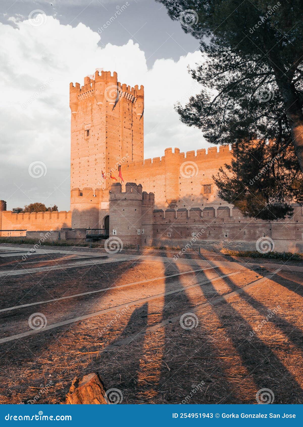 Ancient Medieval Castle with Moat in Front at Sunset in Spain Stock ...