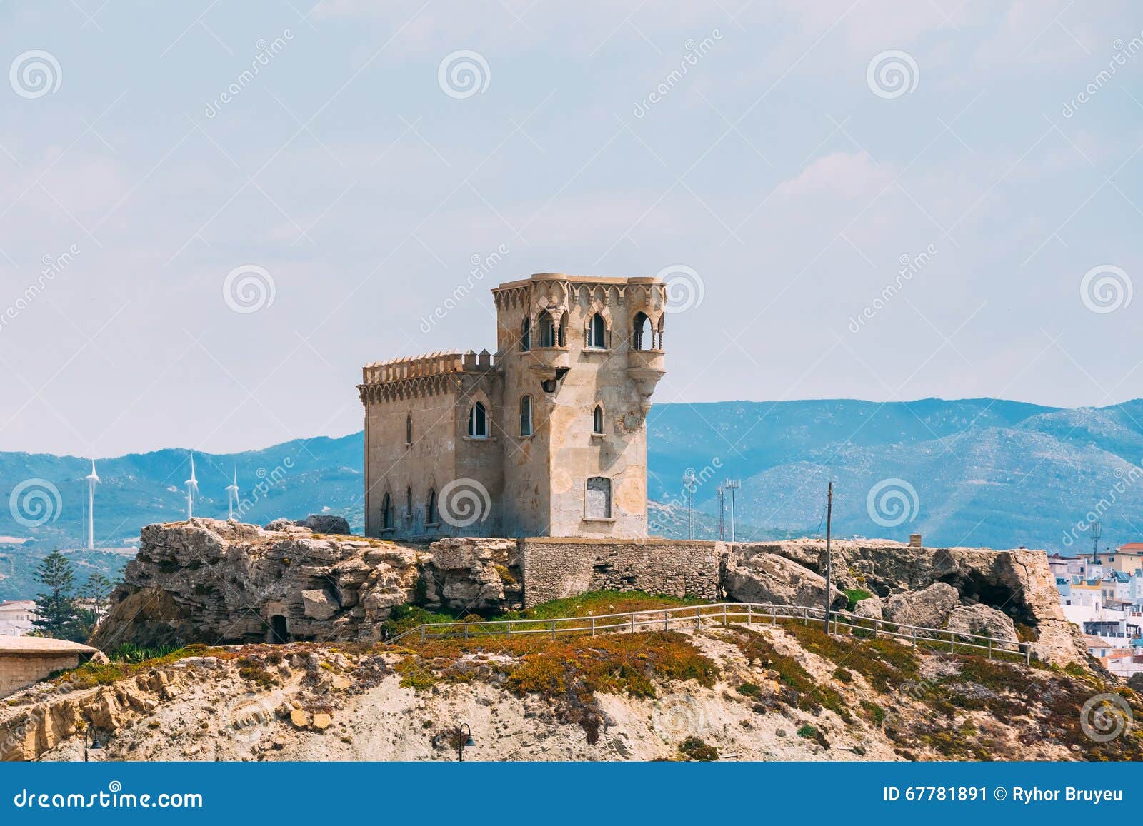 Ancient Medieval Castle Tower in Tarifa, Andalusia Spain. Stock Image ...