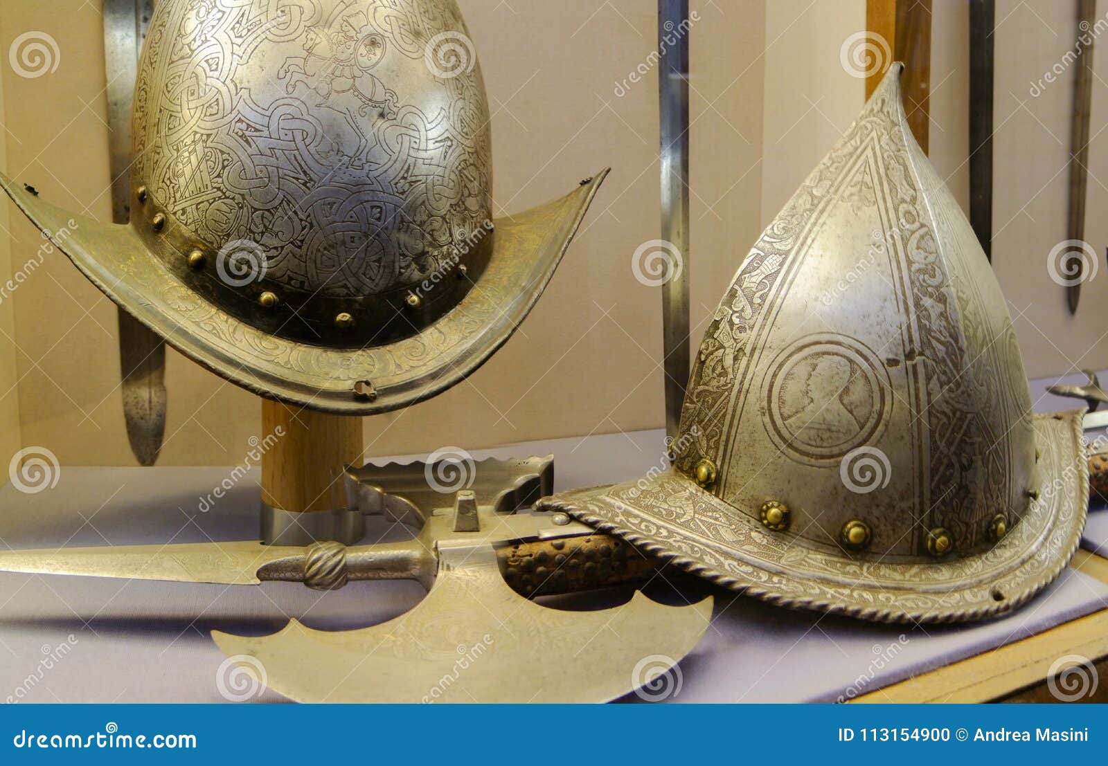 Ancient Medieval Helmets On Display Editorial Image | CartoonDealer.com ...