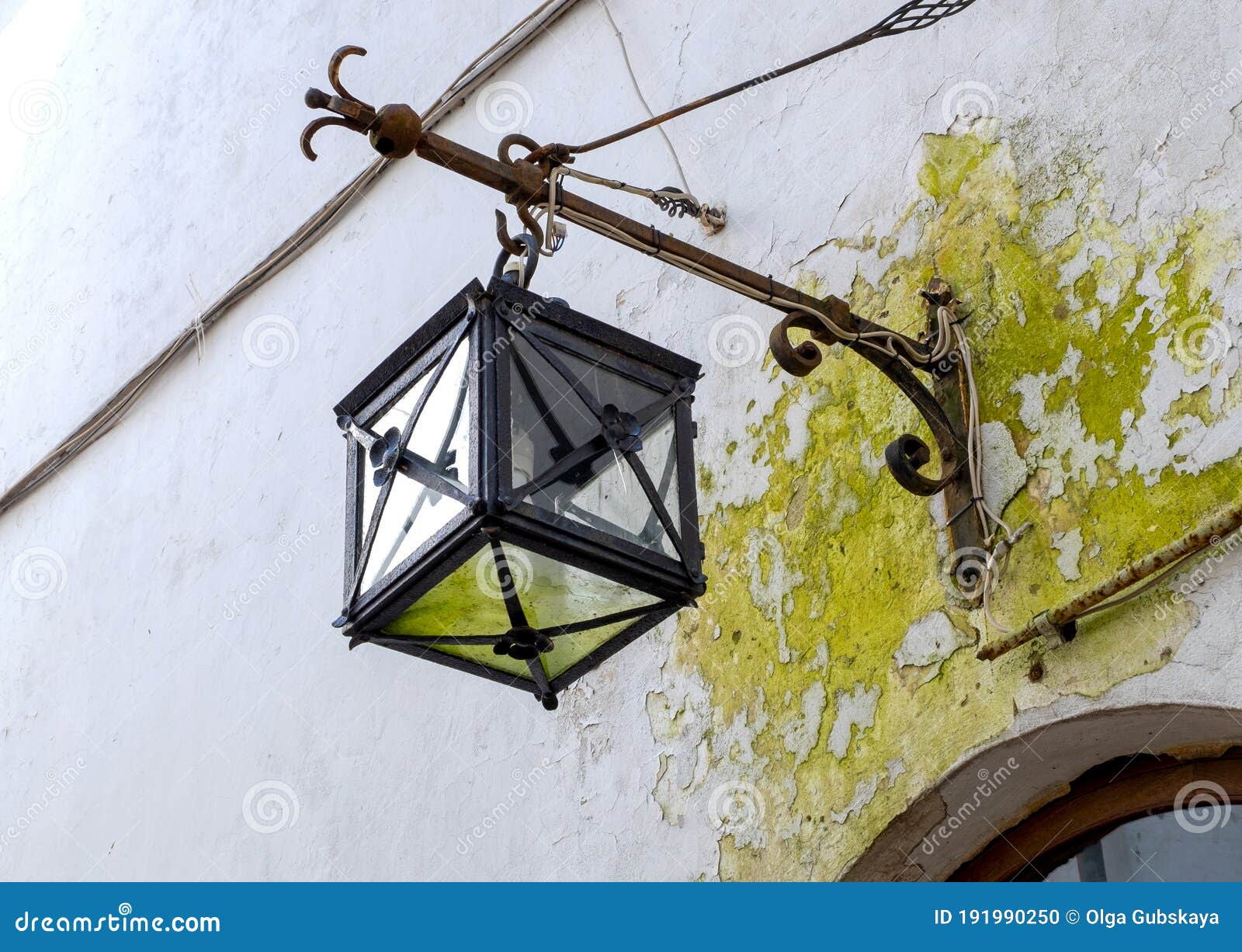 Ancient Medieval Lantern on an Old Plastered Wall Stock Photo - Image ...