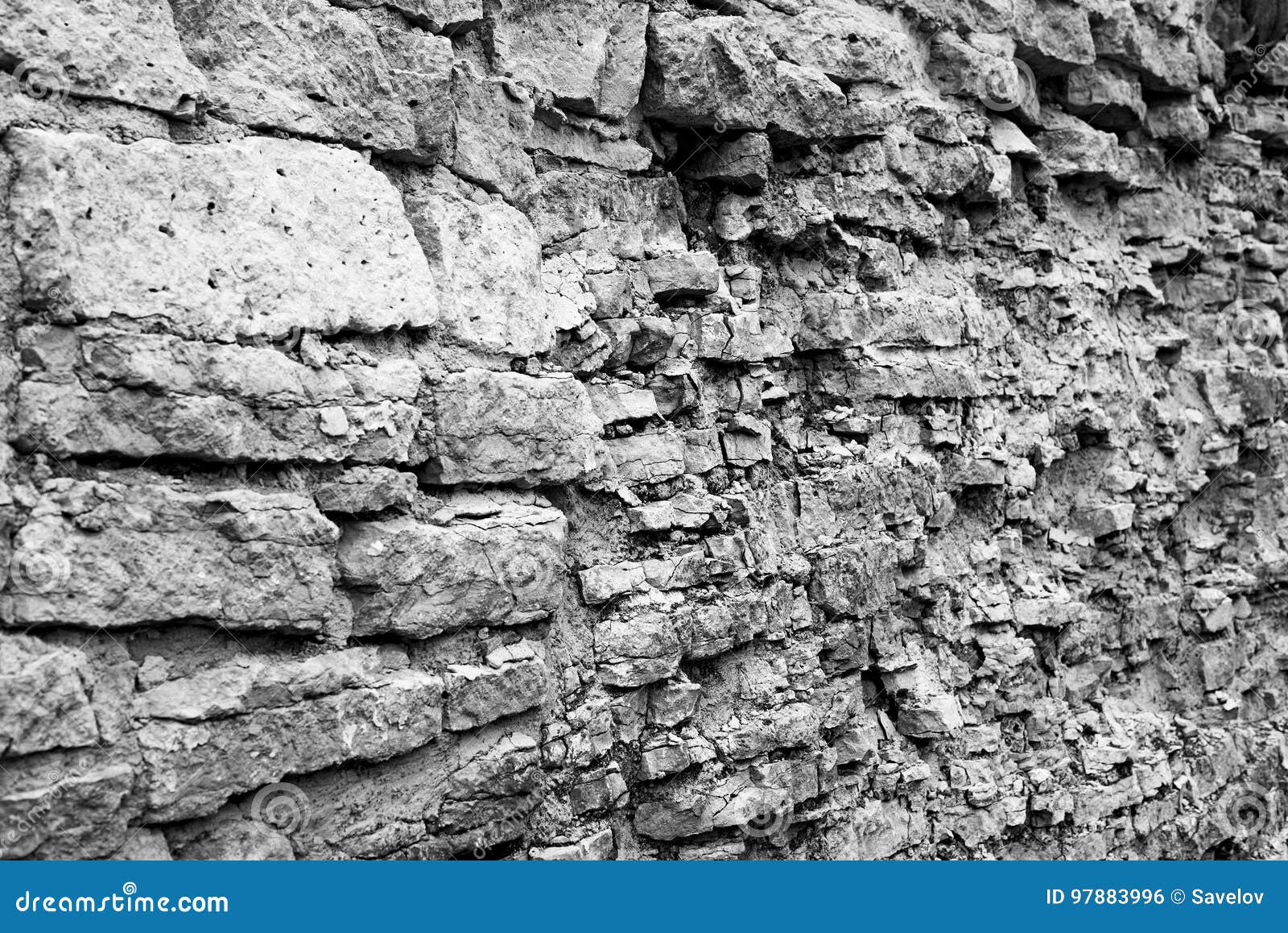 Ancient Medieval Limestone Wall, Black and White Stock Photo - Image of ...